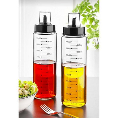 Glass Oil Bottle with Measurement Black Plastic Pourer Lid 500ml ...