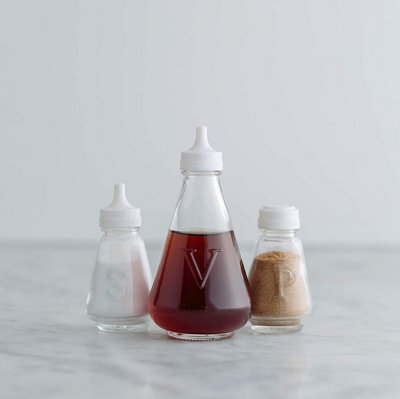 Glass Salt Pepper Vinegar Shaker Pots Set Glass Table Condiment Serving ...