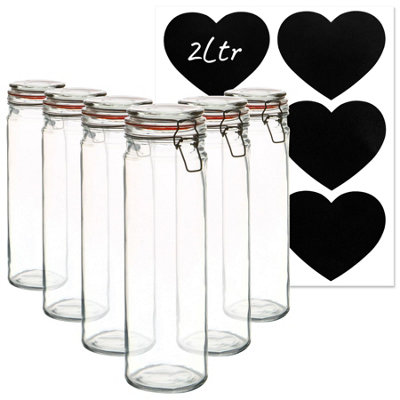 Glass Spaghetti Jar with Labels - 2 Litre - Orange Seal - 6pc | DIY at B&Q