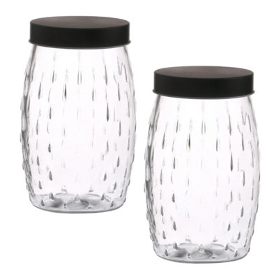 Glass Storage Jar 2L Food Preserving Airtight Container Black Screw Top ...