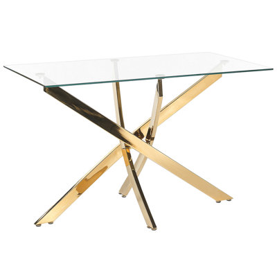 Glass Top Dining Table 120 x 70 cm Gold MARAMO | DIY at B&Q