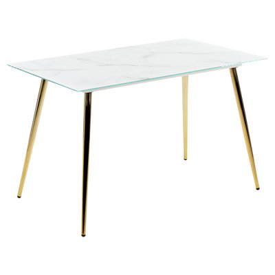 Glass Top Dining Table 120 x 70 cm Marble Effect and Gold MULGA | DIY ...