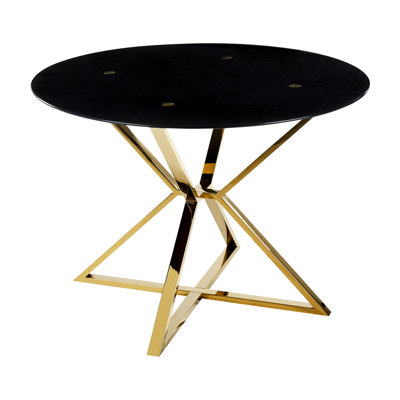 Glass Top Round Dining Table 105 cm Black and Gold BOSCO | DIY at B&Q