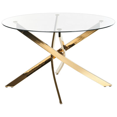 Glass Top Round Dining Table 120 cm Gold MARAMO | DIY at B&Q
