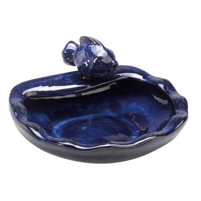Glazed Blue Ceramic Fish Solar Powered Water Feature - Outdoor Garden ...