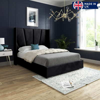 Glemsford Wide Curved Black Soft Velvet Designer Bed Frame