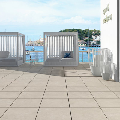 Glen Matt Beige Concrete Effect Porcelain Outdoor Tile Pack of 16 Tiles ...