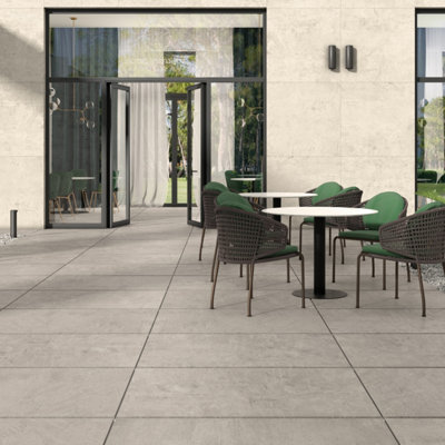 Glen Matt Grey Concrete Effect Porcelain Outdoor Tile Pack of 16 Tiles ...
