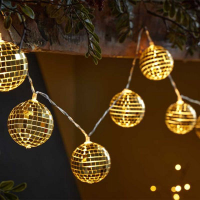 Glitter Ball String Lights Set of 10 Gold or Silver Warm White LED ...