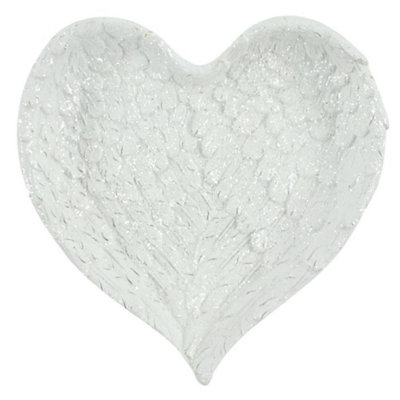 Glitter Heart-Shaped Angel Wing Jewelry Dish - Sparkly Heart Trinket Tray