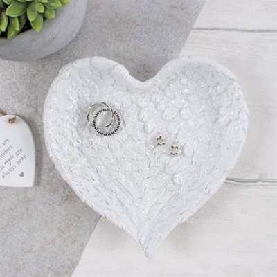 Glitter Heart-Shaped Angel Wing Jewelry Dish - Sparkly Heart Trinket Tray