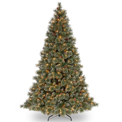 Glittery Bristle Pine 6ft Tree with 550 S/White LED | DIY at B&Q