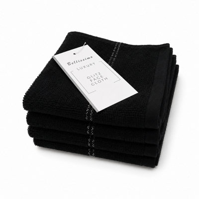 Glitz Face Cloth Four Pack of Wash Cloths Black