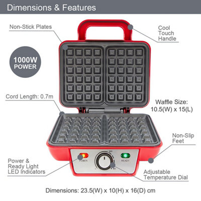 Global Gizmos 37579 Two Slice Waffle Maker