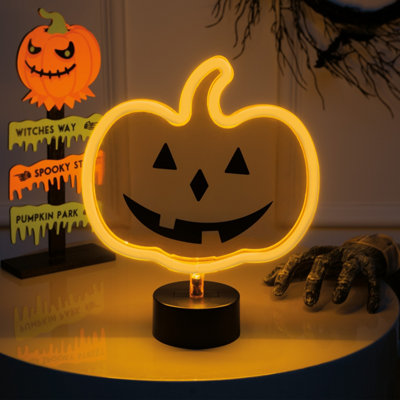 Global Gizmos LED Halloween Pumpkin Light / Bright Orange Neon Lamp ...