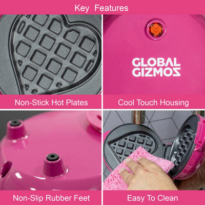 GLOBAL GIZMOS MINI HEART-SHAPED WAFFLE MAKER - PINK