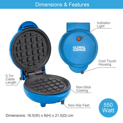 Global Gizmos Mini Waffle Maker - Blue