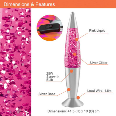 Global Gizmos Pink Glitter Retro Lava Lamp