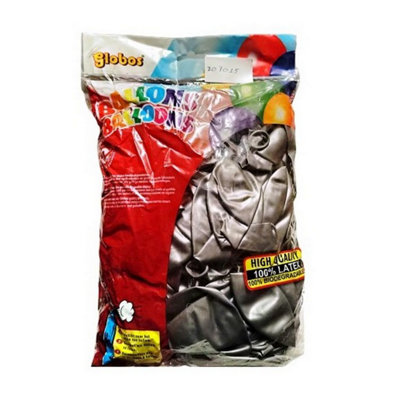 Globos Premium Latex Metallic Balloons (Pack of 100) Silver (One Size)