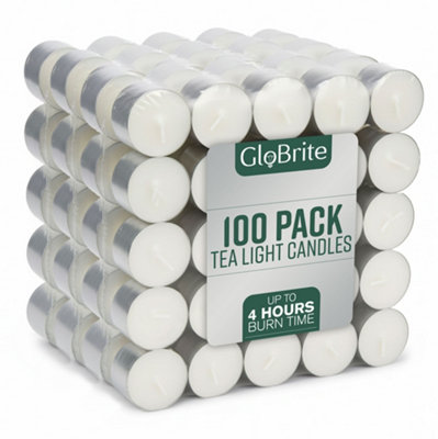 Globrite 100 Pack Unscented Tea Lights - 4 Hour Burn Tealight Candles ...