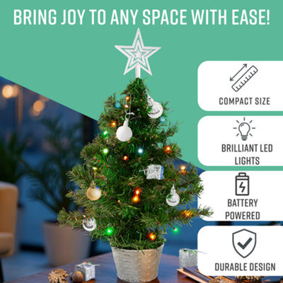 GloBrite Pre Lit Mini Christmas Tree - 45cm Tabletop Tree - 40 LED ...
