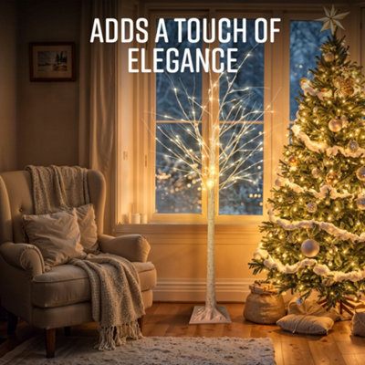 GloBrite Pre-Lit Twig Christmas - Tree 6 ft, White Birch - 128 Warm ...