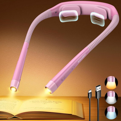 Glocusent Ergonomic Book Light Neck Reading with 3 Colors & 5 Stepless ...