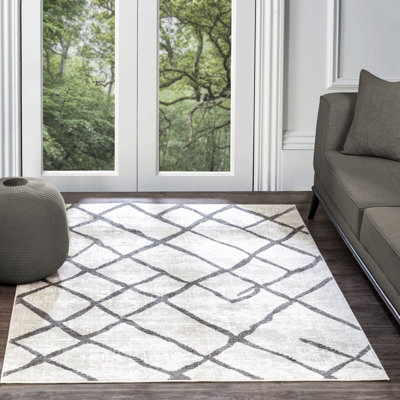 GLORIA Scandi Modern White/Grey Area Rug 120 x 170 cm