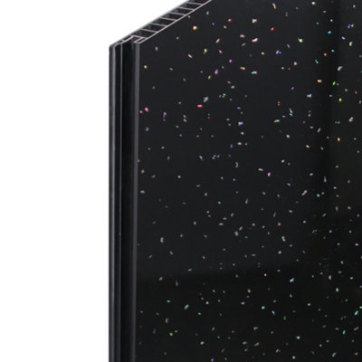 Gloss Black Sparkle Bathroom PVC Cladding Shower Wet Wall Panels 1m x 2.4m, Pack of 3