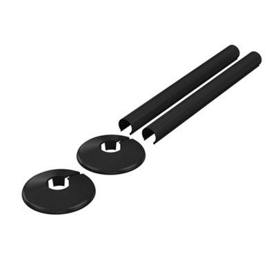 Gloss Black uPVC Clip-On Radiator Pipe Covers & Collars - 15mm (2 Pack)