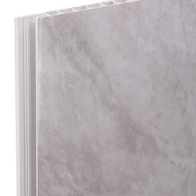 Gloss Grey Marble Bathroom PVC Cladding Shower Wet Wall Panels 1m x 2.4m