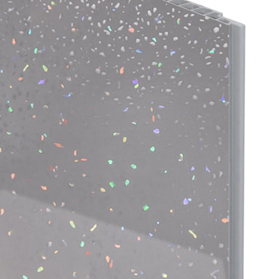 Gloss Grey Sparkle Bathroom PVC Cladding Shower Wet Wall Panels 1m x 2.4m, Pack of 6