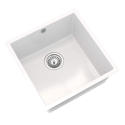 Gloss White 1.0 Single Bowl Kitchen Sink & Chrome Waste - 440x440mm ...
