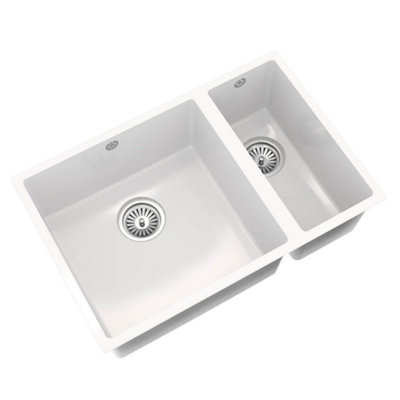 Gloss White 1.5 Bowl and Half Kitchen Sink & Chrome Wastes - 670x440mm ...