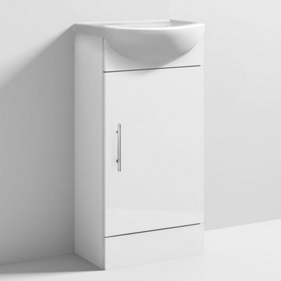 Gloss White 400mm Semi Reccessed Vanity Basin Sink Unit Black Handle ...