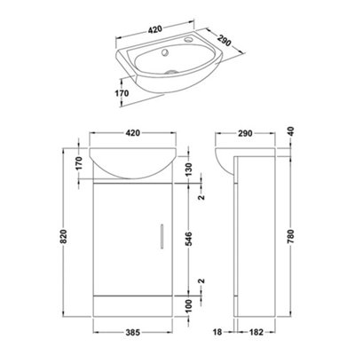 Gloss White 400mm Semi Reccessed Vanity Basin Sink Unit & Matt Black ...