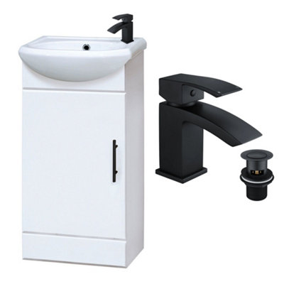 Gloss White 400mm Semi Reccessed Vanity Basin Sink Unit & Matt Black ...