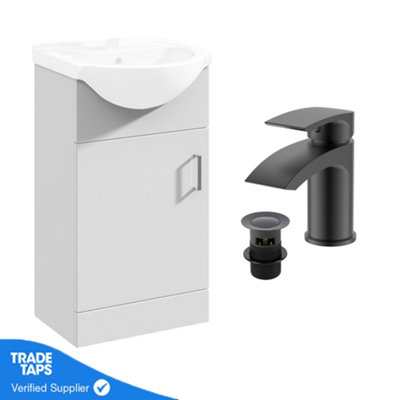 Gloss White 450mm Floor Standing 1-Door Vanity Unit & Round Basin with ...