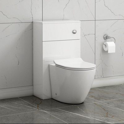Gloss White 500mm WC Toilet Unit with Elva Rimless BTW Pan & Seat,Cistern
