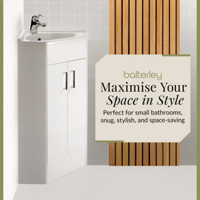 Gloss White Bathroom Corner Vanity Unit with Basin - Cloakroom Storage ...