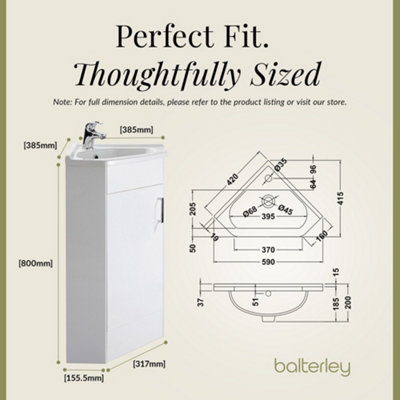 Gloss White Free Standing 1 Door Corner Vanity Basin Unit - 555mm ...