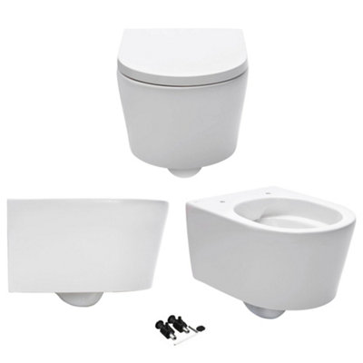 Gloss White Hidden Fixation Rimless Wall Hung Toilet Pan & 1.12m ...