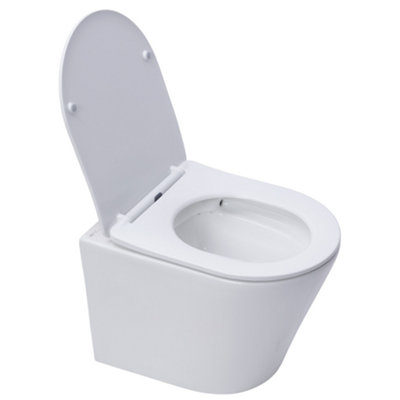 Gloss White Hidden Fixation Wall Hung Rimless Toilet WC Pan & Soft ...