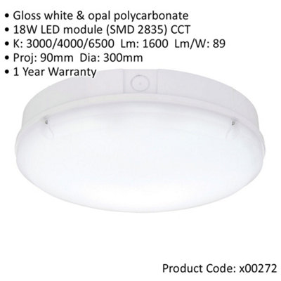 Gloss White IP65 Bulkhead Light - 18W CCT SMD LED Module - Emergency ...