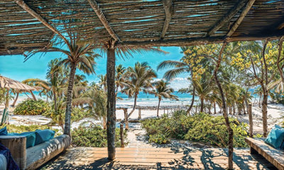 Goa Style Beach Shack Garden Mural Curtain Waterproof Outdoor Tapestry ...