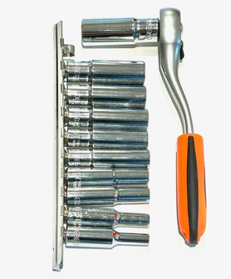 GOBEST 1/4" deep socket set 10pcs sizes 4-13mm and 1/4 Ratchet Handle ...
