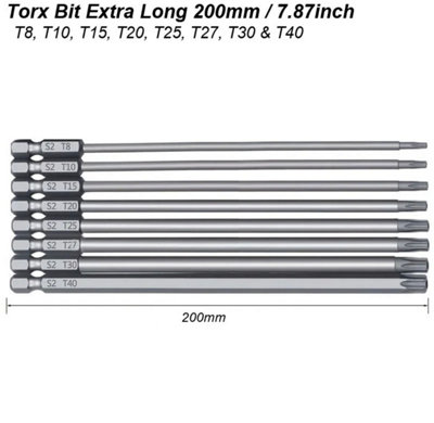 GOBEST extra long 200mm torx security screwdriver bits set 8pcs T8-T40 ...