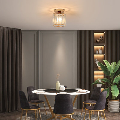 Goeco Crystal Shade Ceiling Lamp Gold Round E27 Base (Bulb Excluded ...