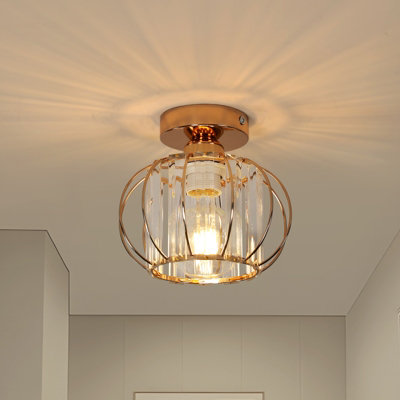 Goeco Crystal & Wrought Iron Ceiling Light D19x18cm Gold Linear - E27 ...