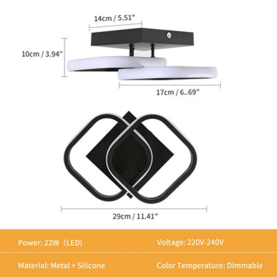 GOECO DOUBLE SQUARE LED ALUMINUM CEILING LIGHT BLACK SQUARE 18W FRAME ...